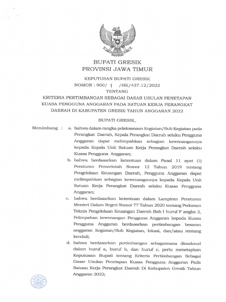 001 Kriteria Pertimbangan Sbg. Dasar Usulan Penetapan Kpa 2022 - Stempel | PDF