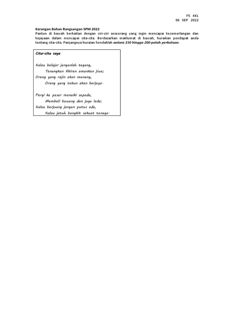 Karangan Bahan Rangsangan SPM 2022 08 SEP | PDF | Bisnis | Pengembangan ...