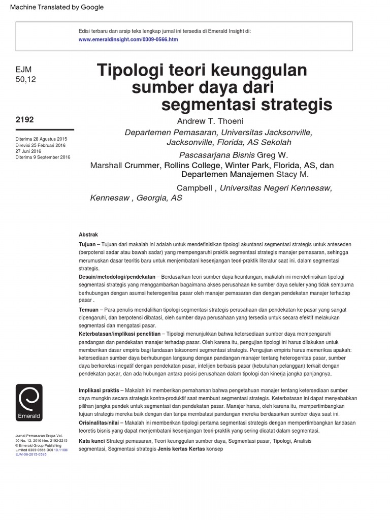 A Resource-Advantage Theory Typology of Strategic Segmentation | PDF | Bisnis