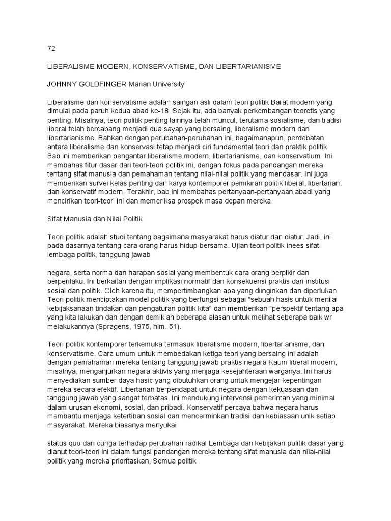 72liberalisme Modern, Konservatisme, Dan Libertarianisme | PDF