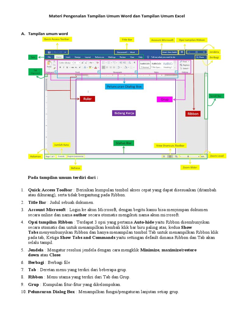 Materi Pengenalan Tampilan Umum Word Dan Tampilan Umum Excel | PDF