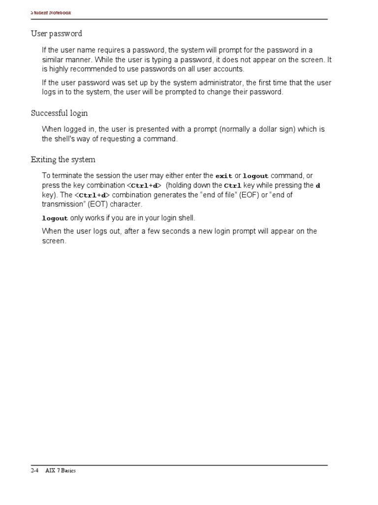 AIX Basics Student Guide-7 | PDF | Password | Login