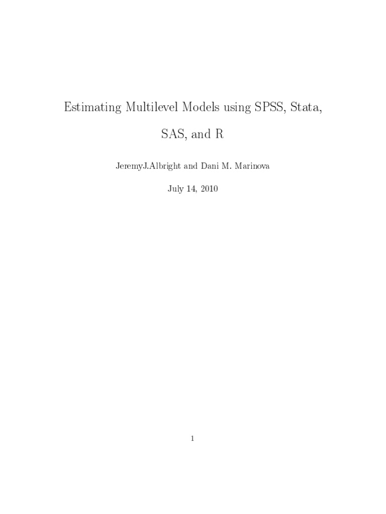 Estimating Multilevel Models Using Spss Stata Sas And R Download 8532