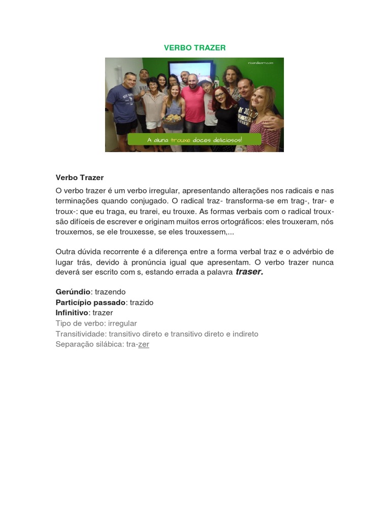 Verbo Trazer | PDF | Famílias linguísticas | Comunicação humana