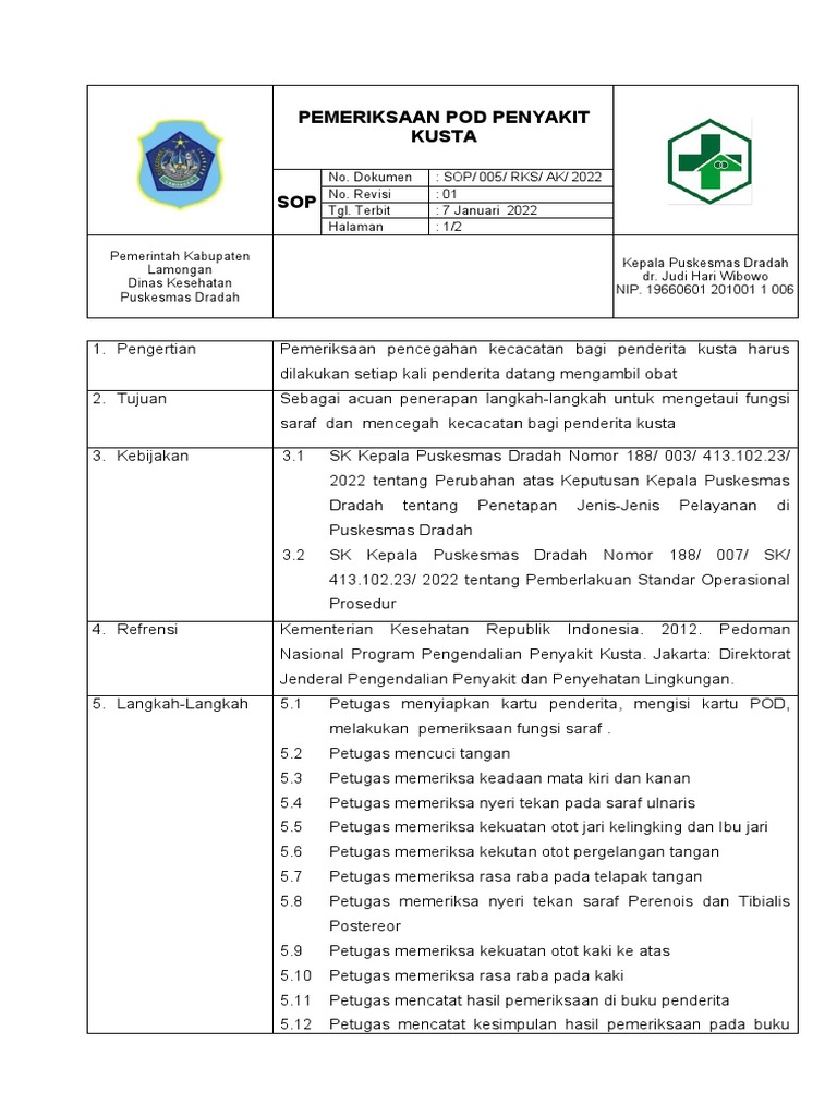 Sop Pemeriksaan Pod Penyakit Kusta | PDF