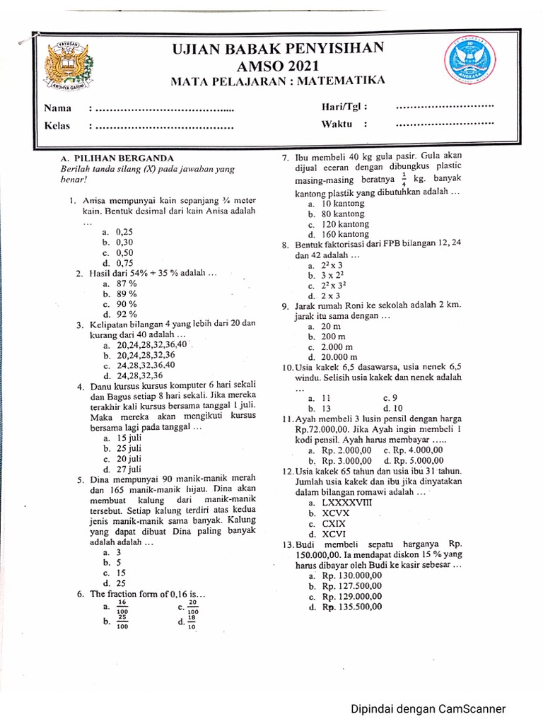 Soal AMSO MM SD | PDF