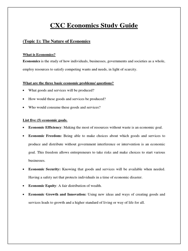 CXC Economics Study Guide: Nature of Economics, Production, Resources ...