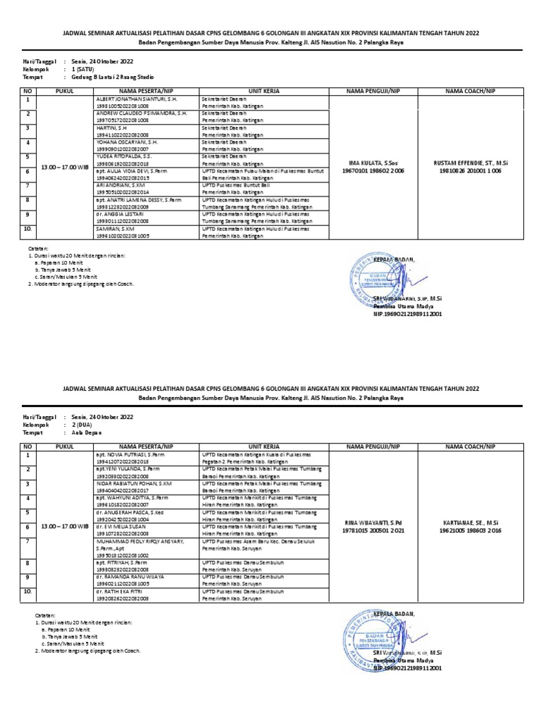 Jadwal Seminar CPNS Gelombang 6 | PDF