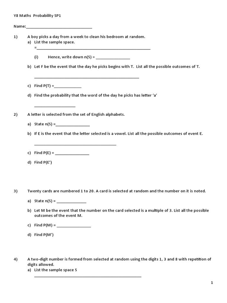 Y8 Probability SP1 | PDF