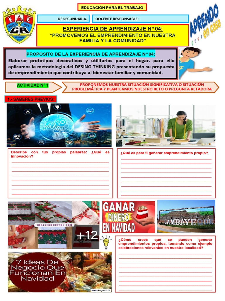 Eda 4 Semana 1 Ept 4° Iv Bimestre | PDF | Aprendizaje | Iniciativa empresarial