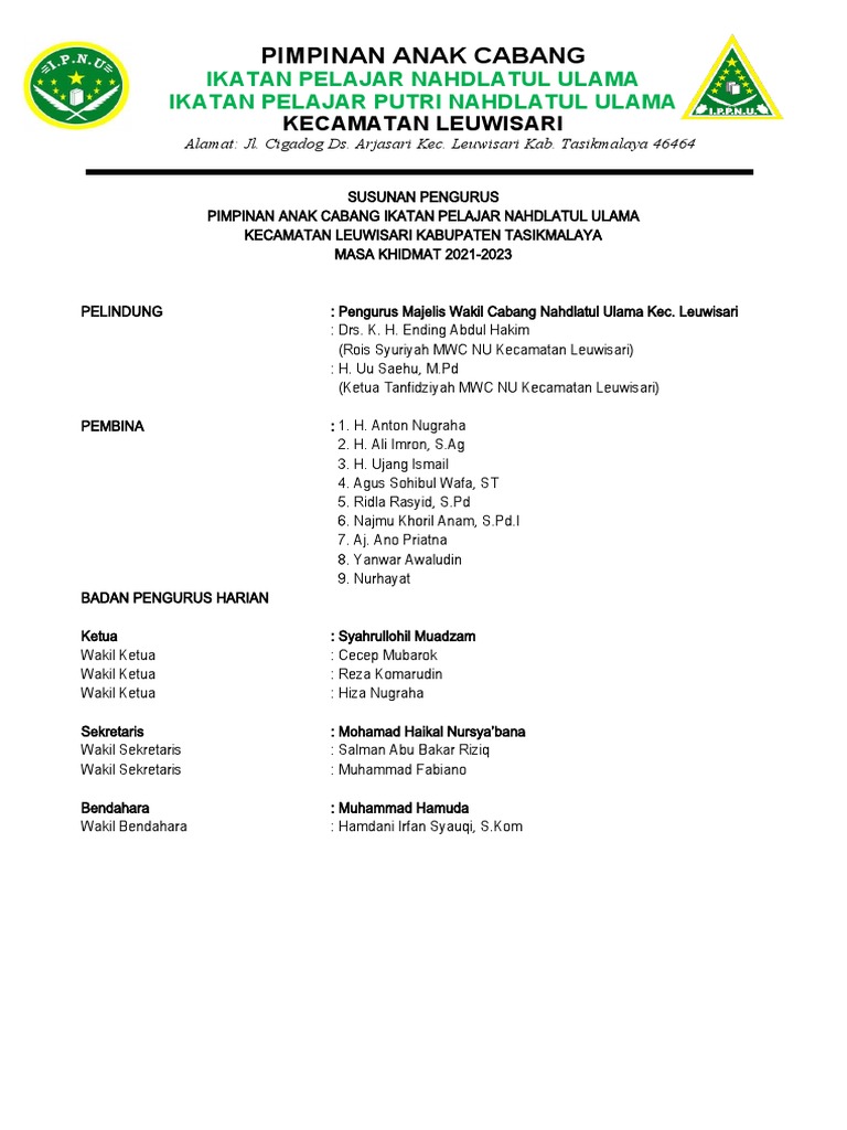 C - Form-Susunan-Pengurus-PAC-IPNU | PDF