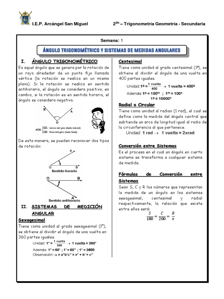 Semana 1 - Ángulos Trigonométricos y Sistemas de Medidas Angulares ...