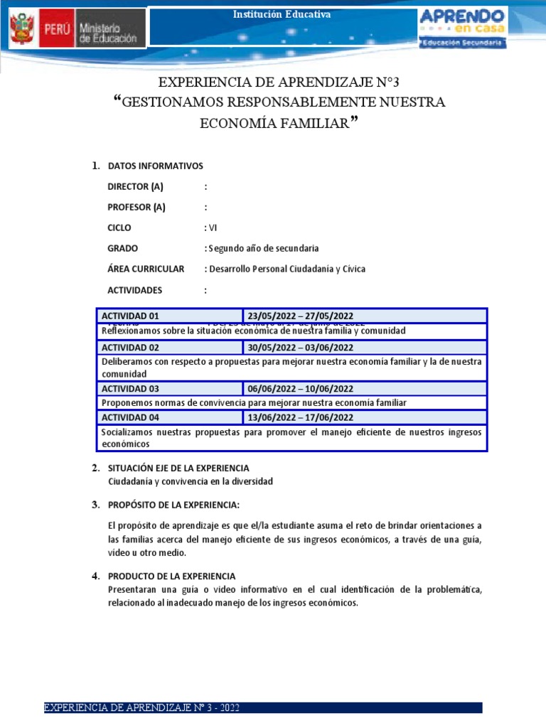 2º DPCC Experiencia de Aprendizaje 3 Urb | PDF | Aprendizaje | Multimedia