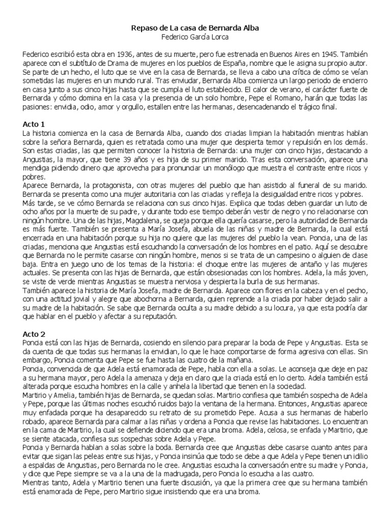 Análisis de La Casa de Bernarda Alba | PDF