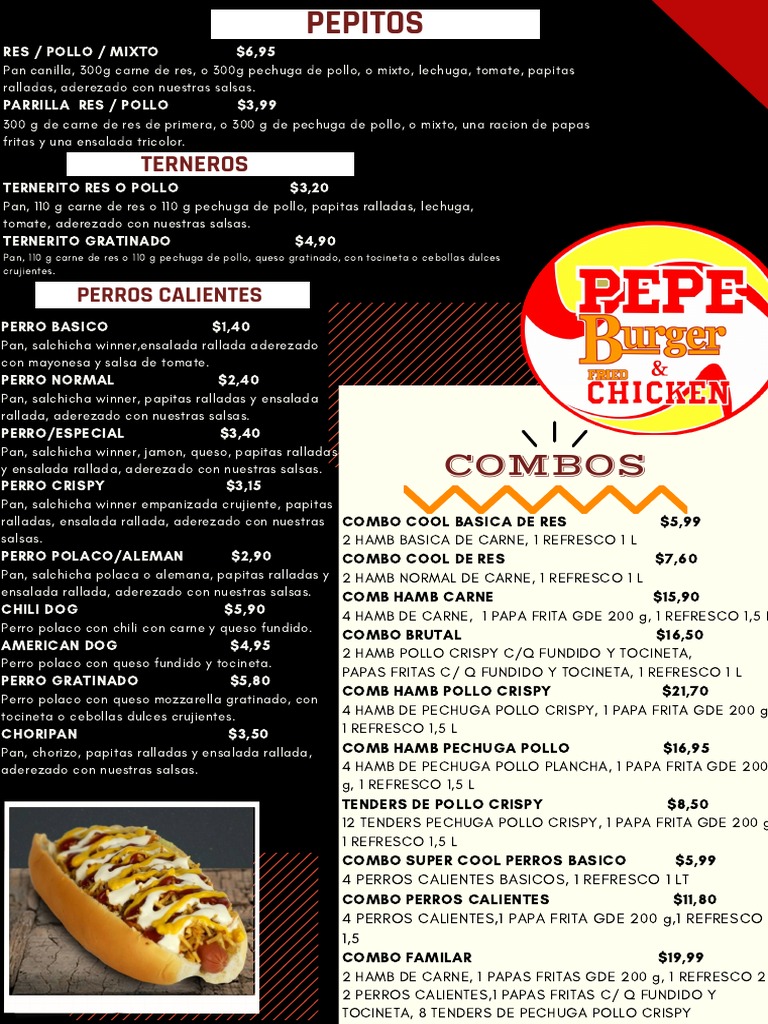 Menú de Combos y Perros Calientes | PDF | Pancho | Cocinando