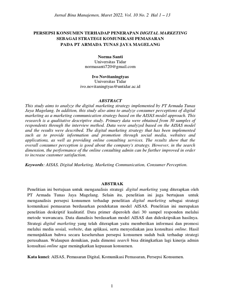 Persepsi Konsumen Digital Marketing PT Armada | PDF