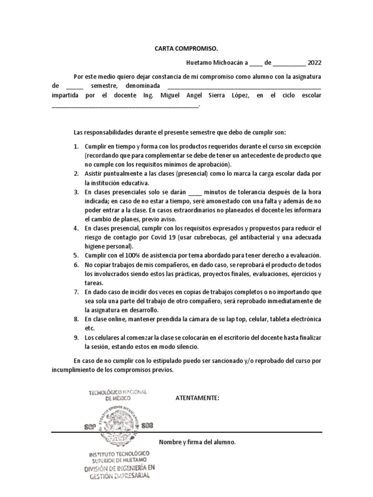 Carta Compromiso | PDF