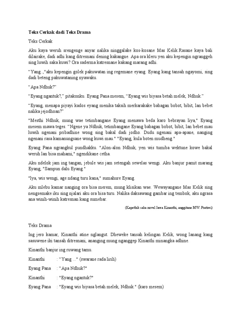 Contoh Teks Cerkak Dadi Teks Drama | PDF