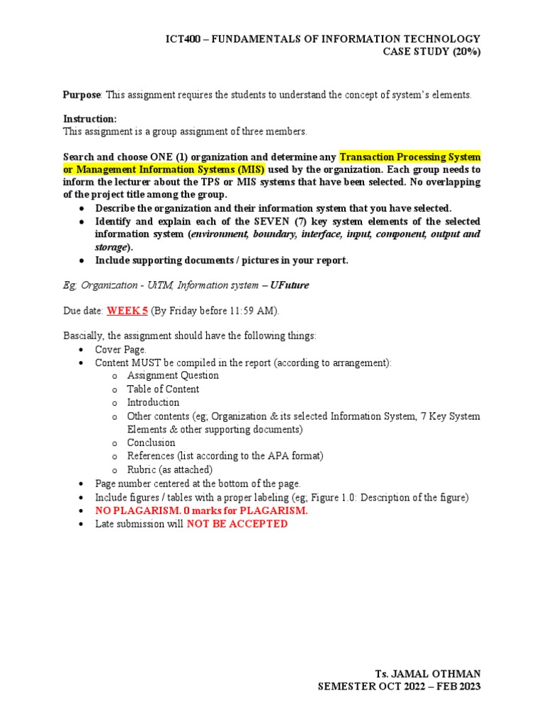 Ict400 It Systems Case Study Pdf Information Information System