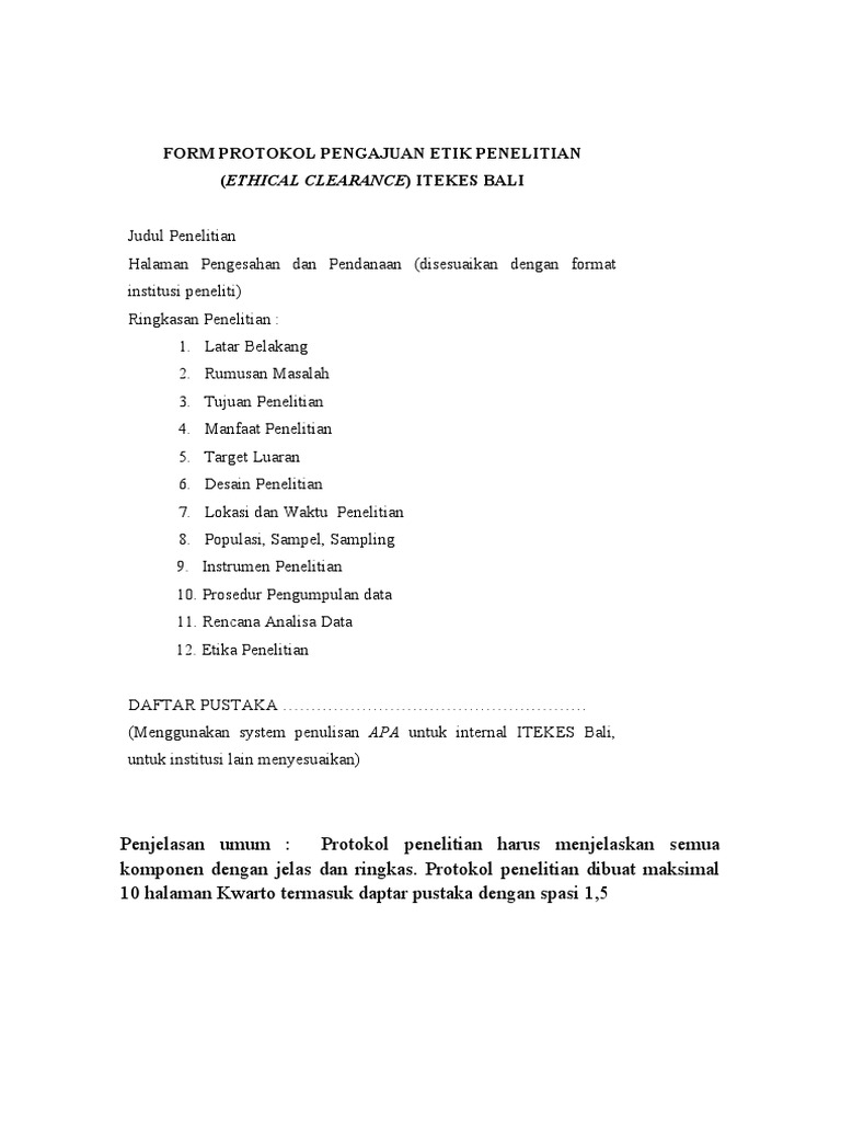 Protokol Penelitian Etik | PDF