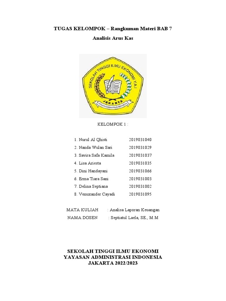 TUGAS Pertemuan Ke-6 - KELOMPOK 1 - ALK - Rangkuman BAB 7 - Analisis Arus Kas | PDF