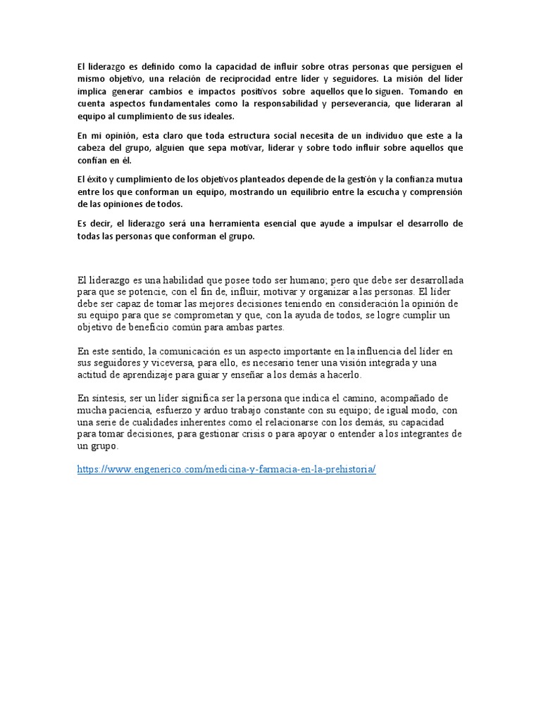 El Liderazgo Es Definido Como La Capacidad de Influir Sobre Otras ...