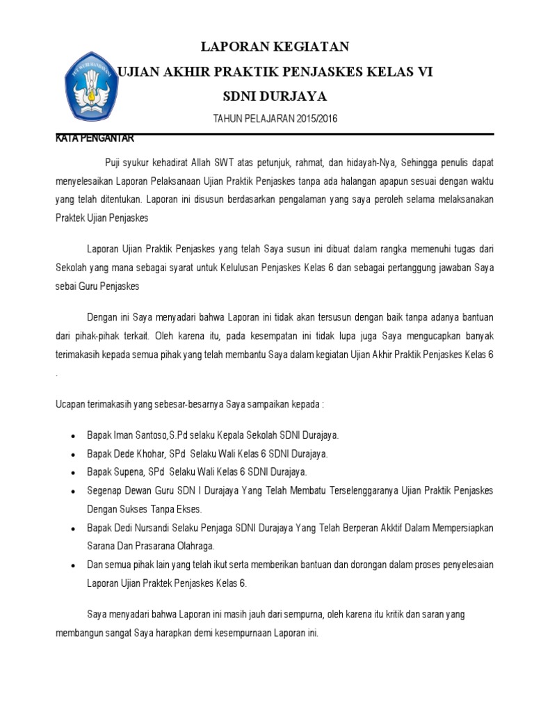 Laporan Ujian Praktik Penjas 2016 | PDF