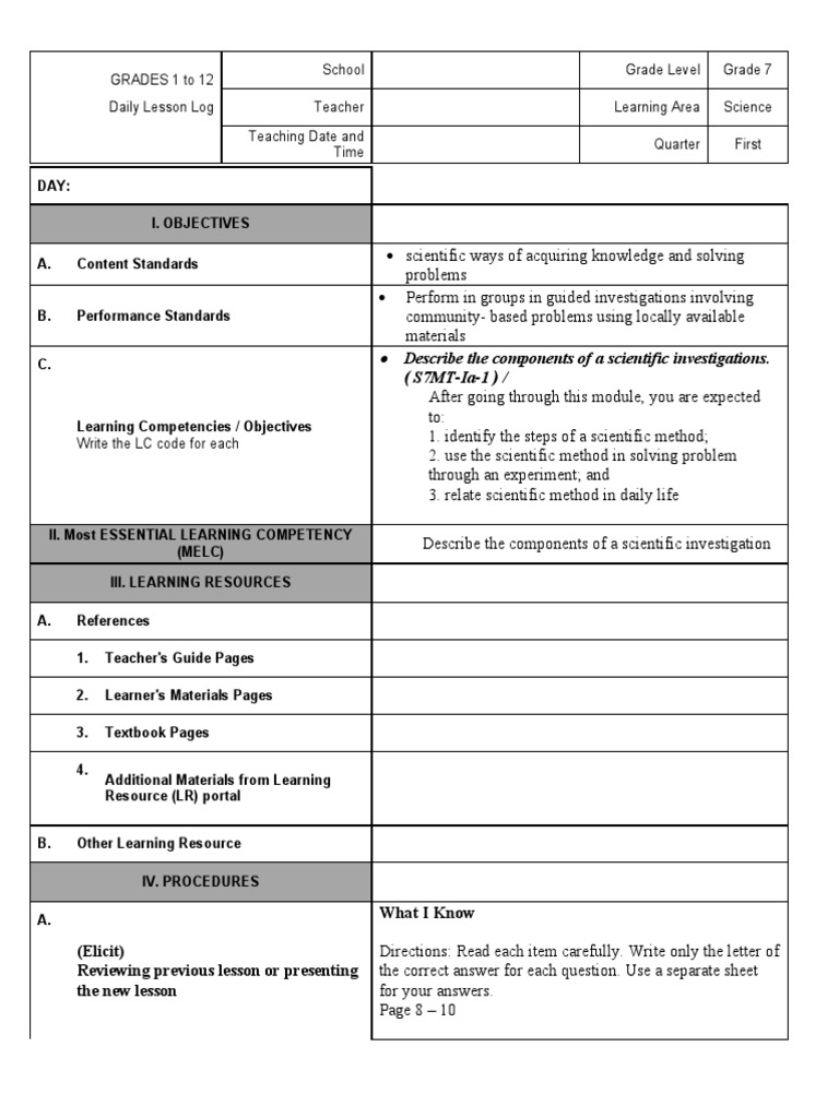 DLL Q1 Lesson 1 Doing Scientific Investigation - Day 1 | PDF