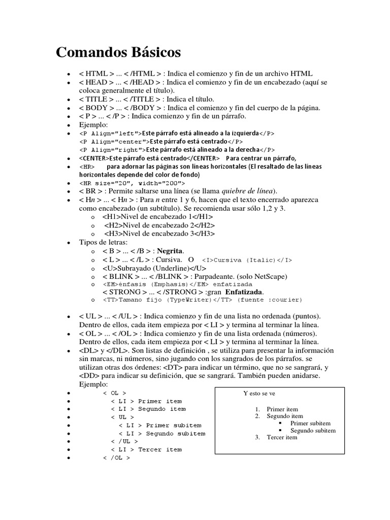 Comandos Básicos de HTML | Descargar gratis PDF | Hipervínculo | Edad de información