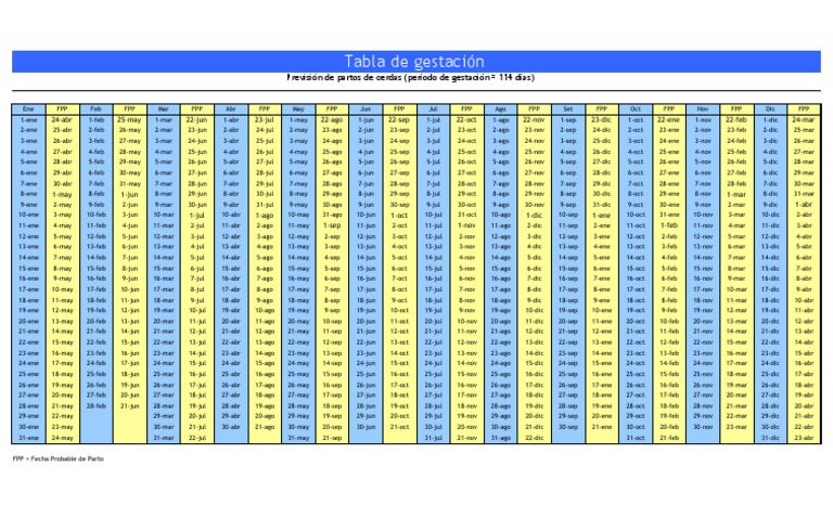 Tabla de Gestacion | PDF | Embarazo Mamífero | Embarazo humano