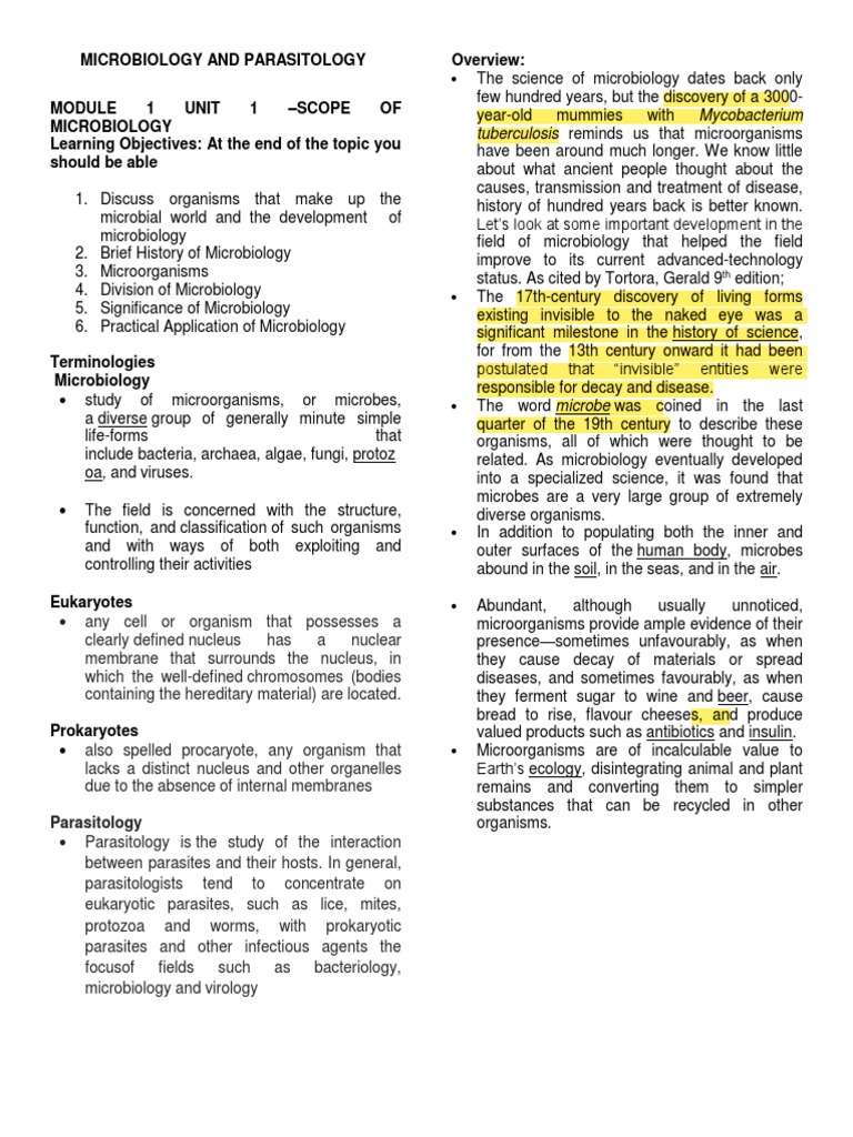 Unit 1 Scope of Microbiology BSN | PDF | Microbiology | Microorganism