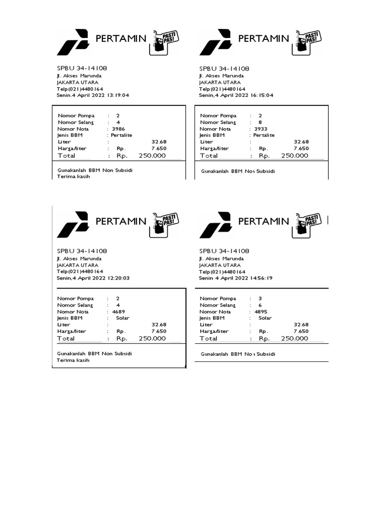 Rekap Transaksi Pengisian Bahan Bakar Minyak di SPBU Pertamina Marunda ...