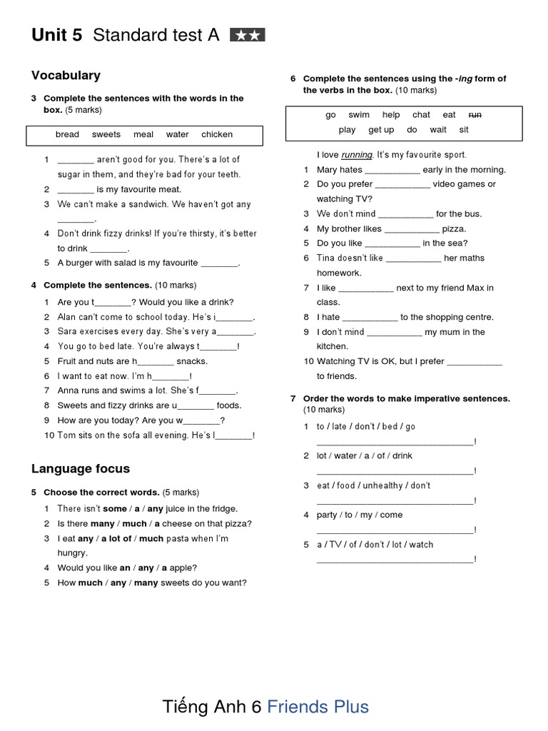 Unit 5 - Standard Test | PDF | Foods | Food And Drink