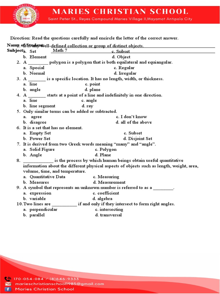 Grade4-6 SciMath Quiz | PDF | Line (Geometry) | Ratio
