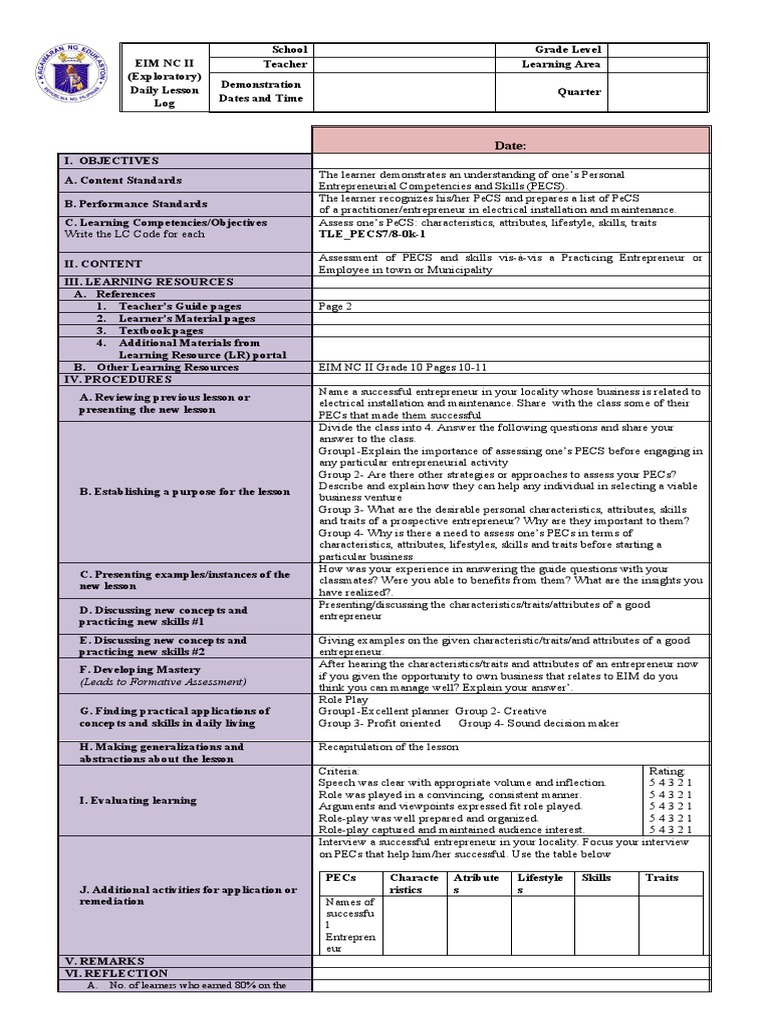 DLL in EIM 7 | PDF | Learning | Teachers