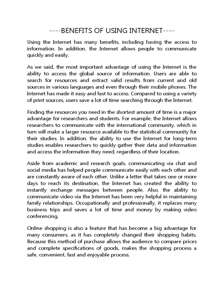 Benefits of Using Internet | PDF Benefits of Using Internet | PDF