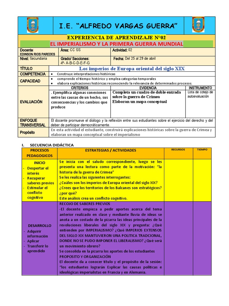 Actividad 2-Exp-2-Cc - Ss.4° | PDF | Imperialismo | Evaluación