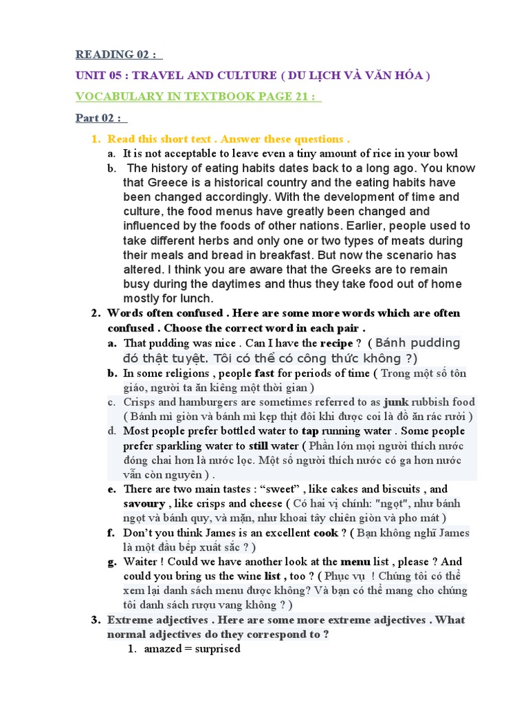 Travel, Culture, and Vocabulary Insights | PDF | Cooking | Cuisine