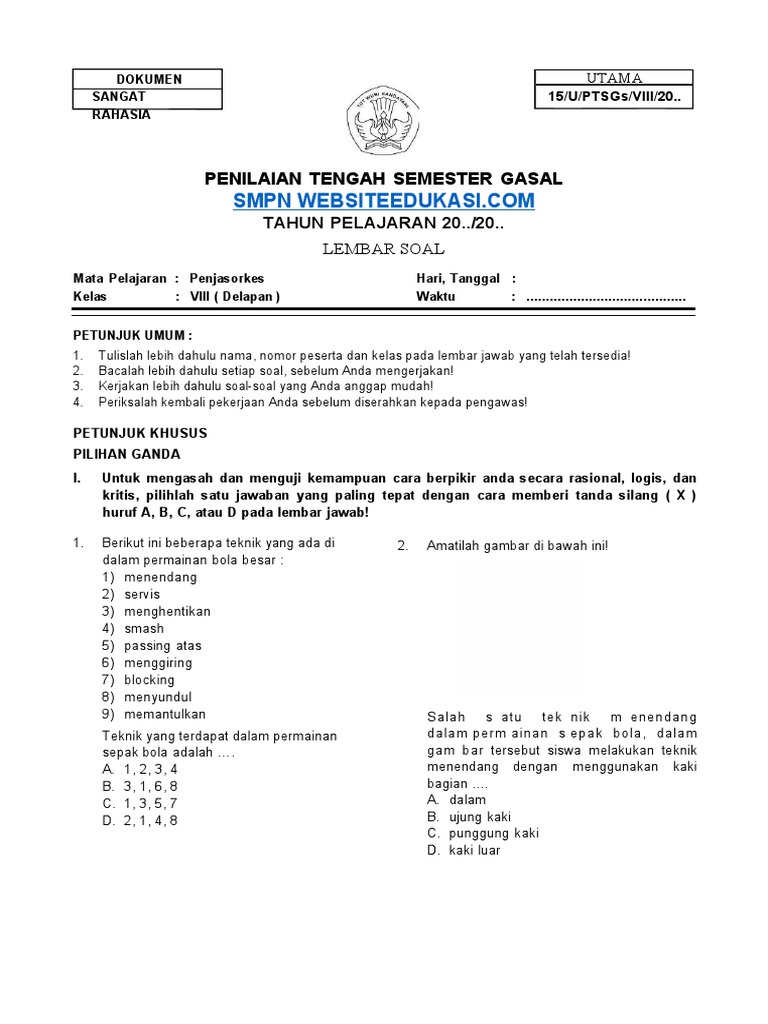 Soal PTS GSL 8 - PJOK | PDF