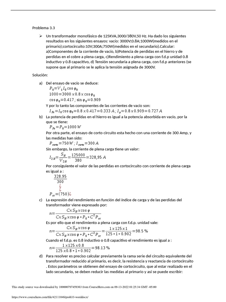 Prob3.3 Word | PDF | Transformador | Energia electrica