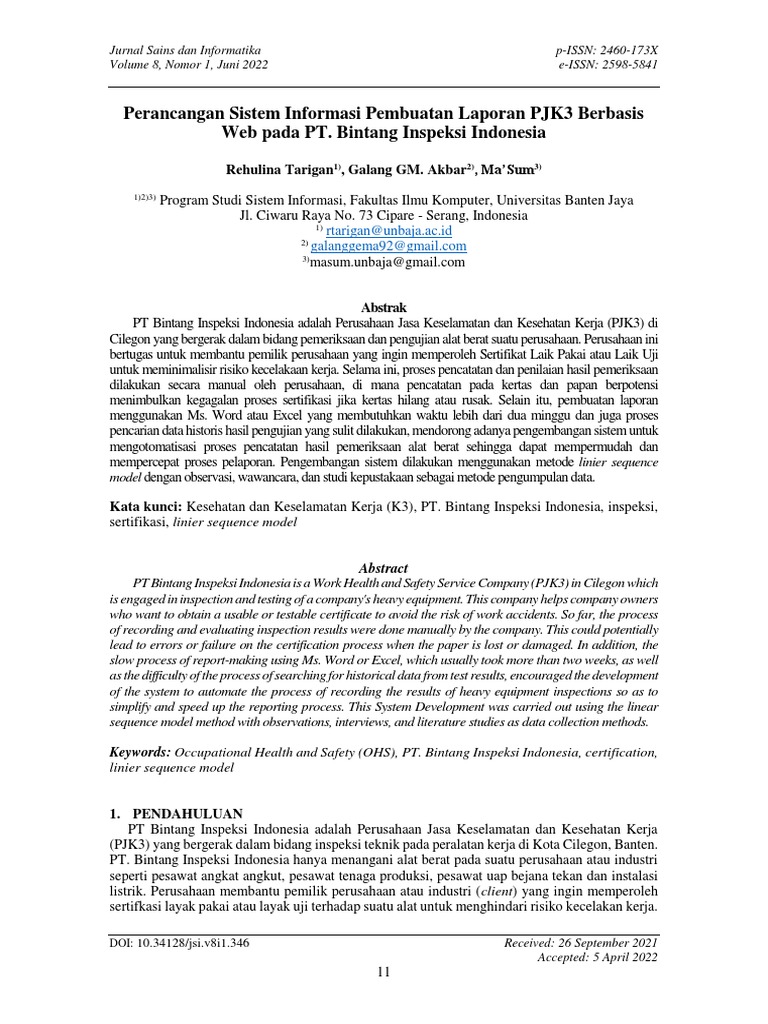 Sistem Informasi PJK3 di Bintang Inspeksi | PDF | Teknologi & Rekayasa