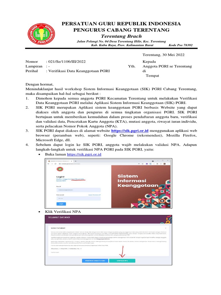 Verifikasi Data Anggota PGRI | PDF