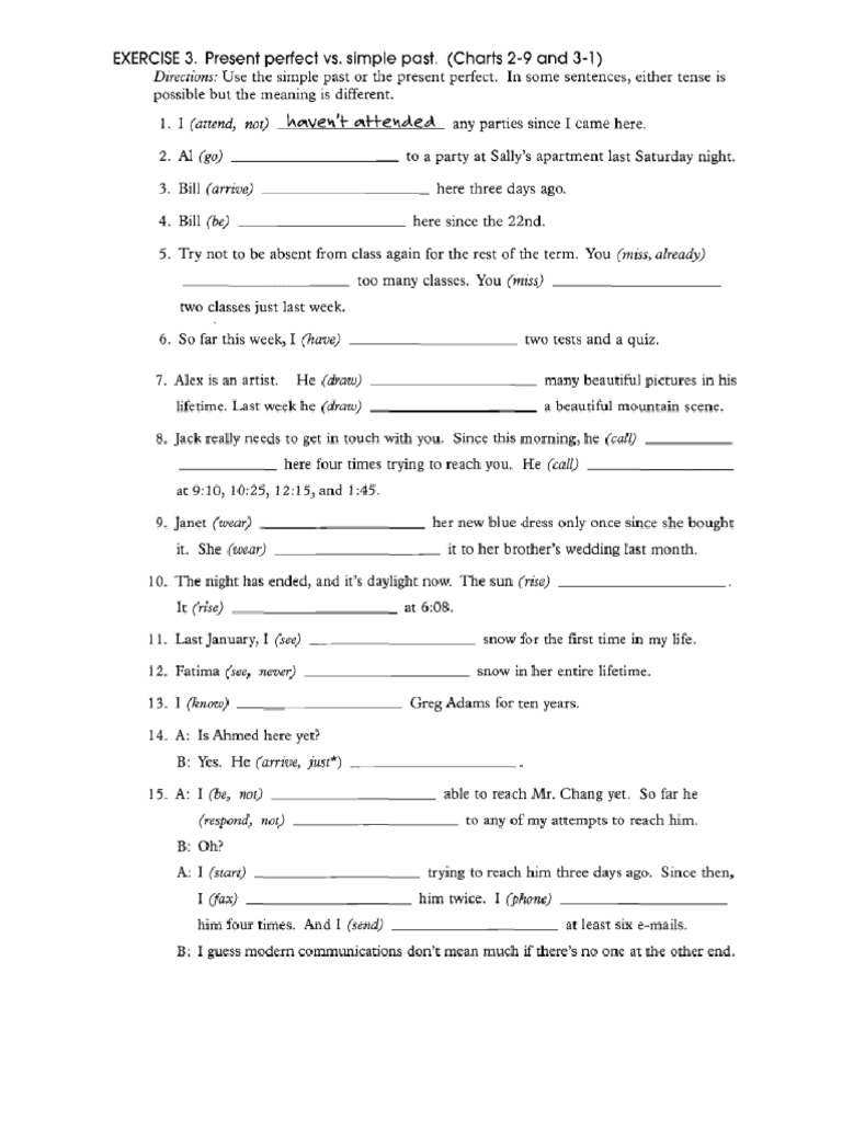 Present Perfect Practice 1 | PDF