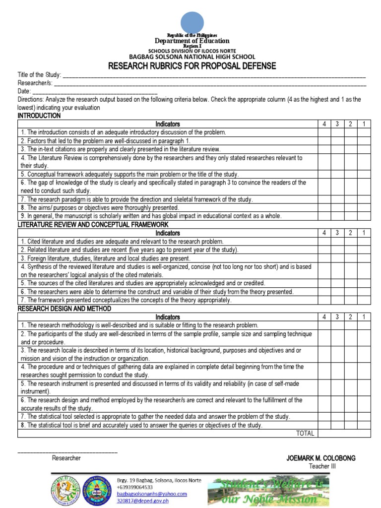 Research Rubrics For Proposal Defense | PDF | Statistics | Sampling (Statistics)