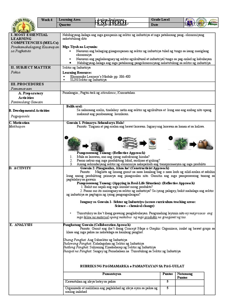 DLL For Classroom Observation - QTR 4 AP 9 SEKTOR NG INDUSTRIYA | PDF