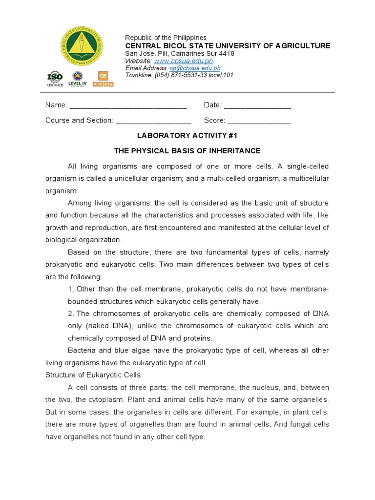 Laboratory 1 GENETICS | PDF | Cell (Biology) | Organisms