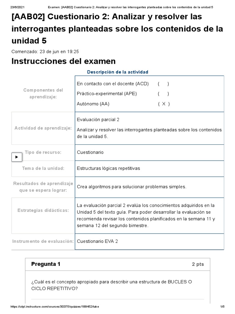 (AAB02) Cuestionario 2 Analizar y Resolver Las | PDF | Evaluación | Prueba (evaluación)