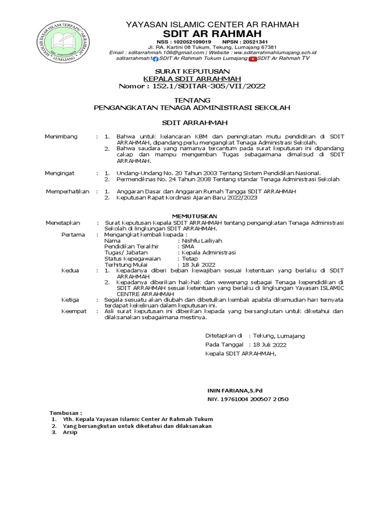 SK Adm Sekolah 1 | PDF | Bisnis