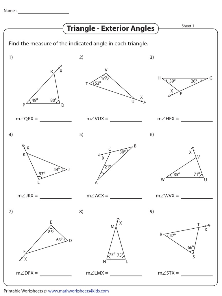 Finding Exterior Angles 1 | PDF | Triangle | Triangle Geometry