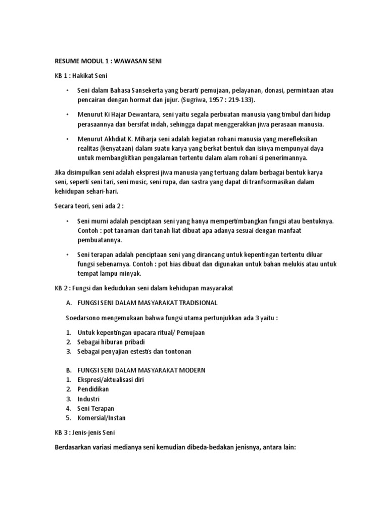 RESUME Pend - SENI Di SD MODUL 1 Dan MODUL 2 | PDF